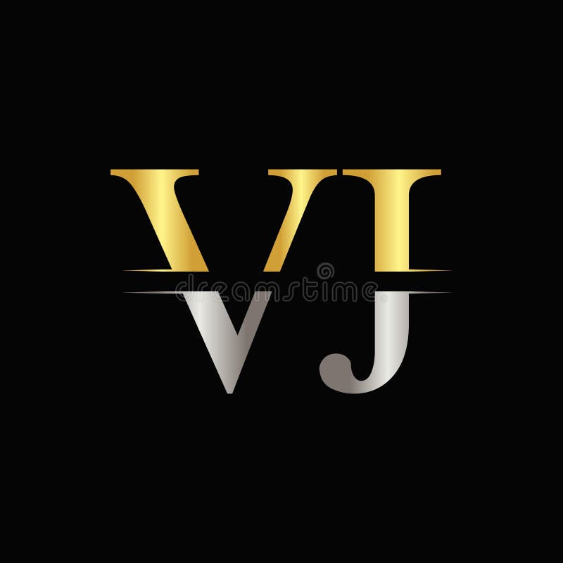 Creative Letter VJ Logo Vector Template with Gold and Silver Color. VJ ...