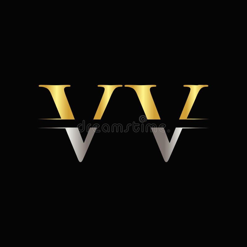 Creative Letter VV Logo Vector Template with Gold and Silver Color. VV ...