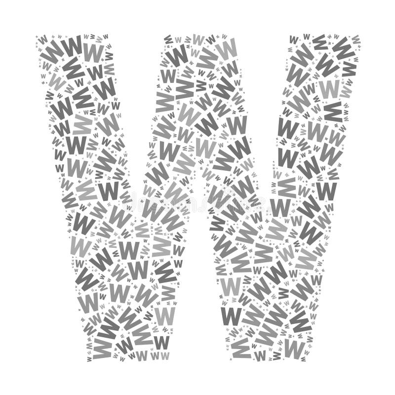 Creative Letter W Typography Collage Composed of Multiple Scattered ...