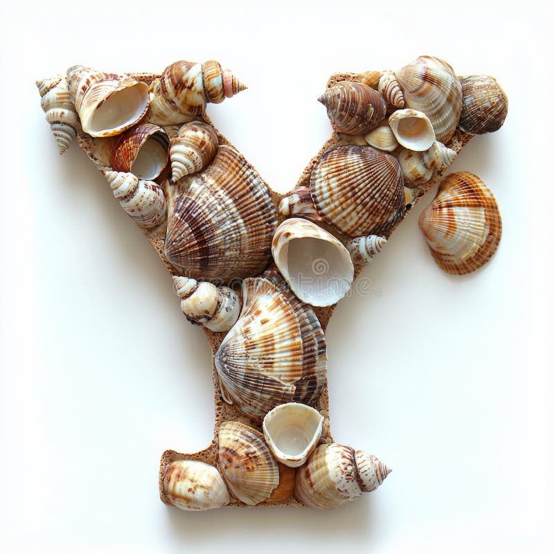 Creative Letter Y Crafted Various Seashells Arranged Clean White ...