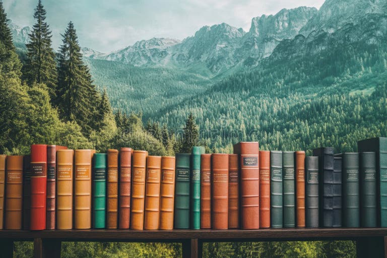 Creative Library Bookshelf Displays Books with Mountain Landscapes and ...