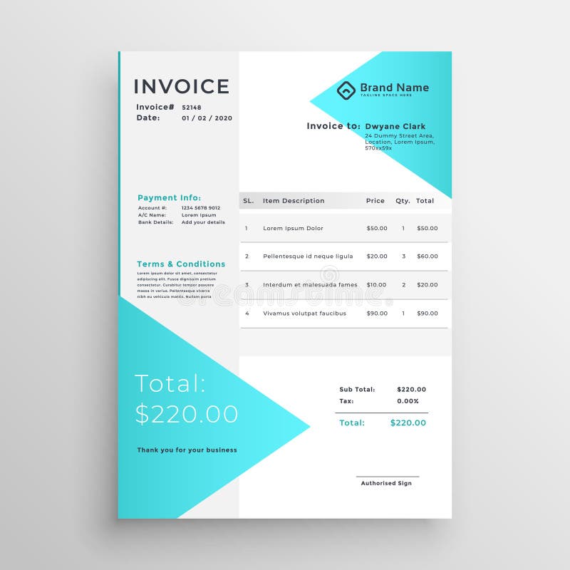 Blue Invoice Template Design in Simple Style Stock Vector ...