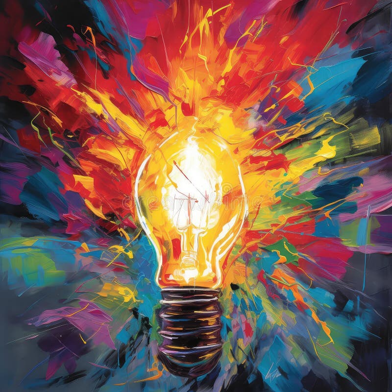 Creative Light Bulb Abstract Color Splash. Dark Background. Stock ...