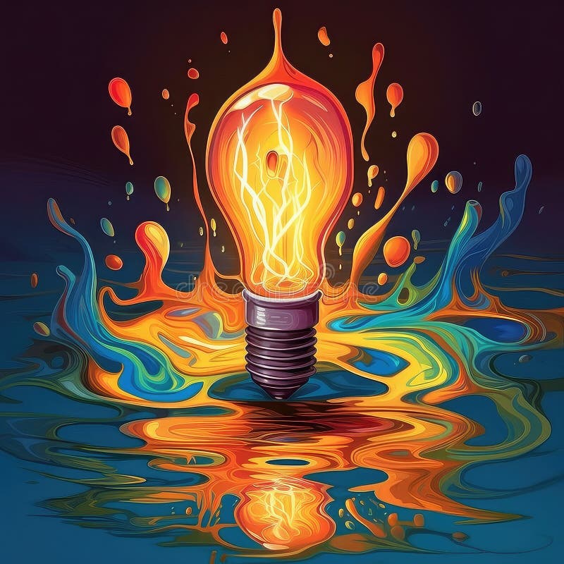 Creative Light Bulb Abstract Color Splash. Dark Background. Stock ...