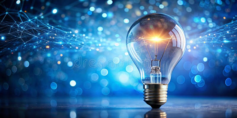 Creative Light Bulb Abstract on Glowing Blue Background AI-Generated ...