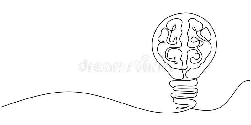 Creative Light Bulb Brain Concept Continuous Line Drawing Minimalist ...