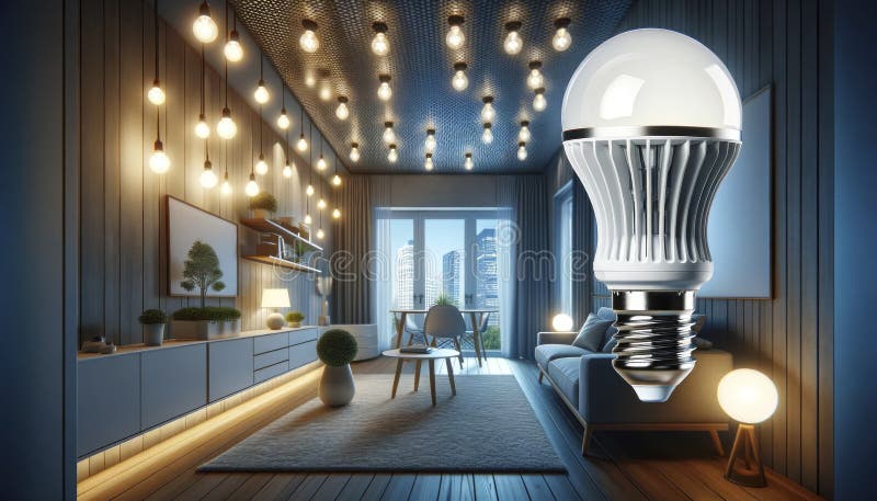 Creative Light Bulb Concept in Modern Interior Stock Photo - Image of ...