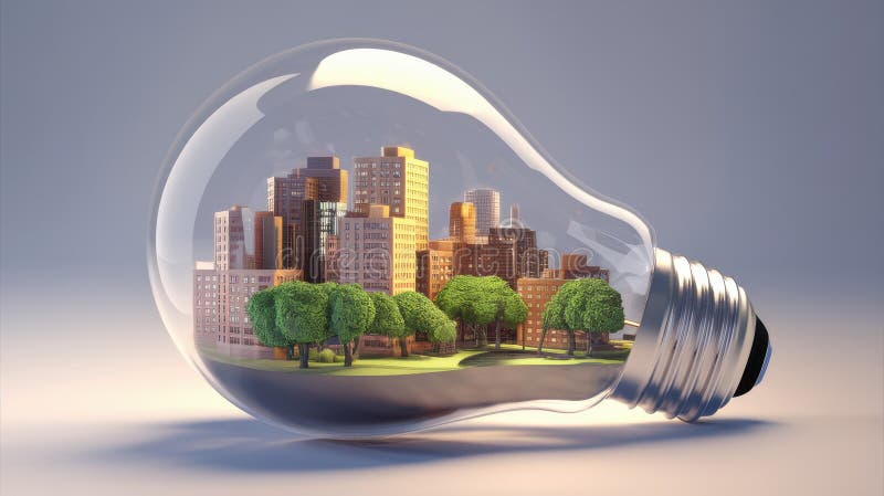 A Creative Light Bulb Concept Showcasing a Miniature Cityscape and ...