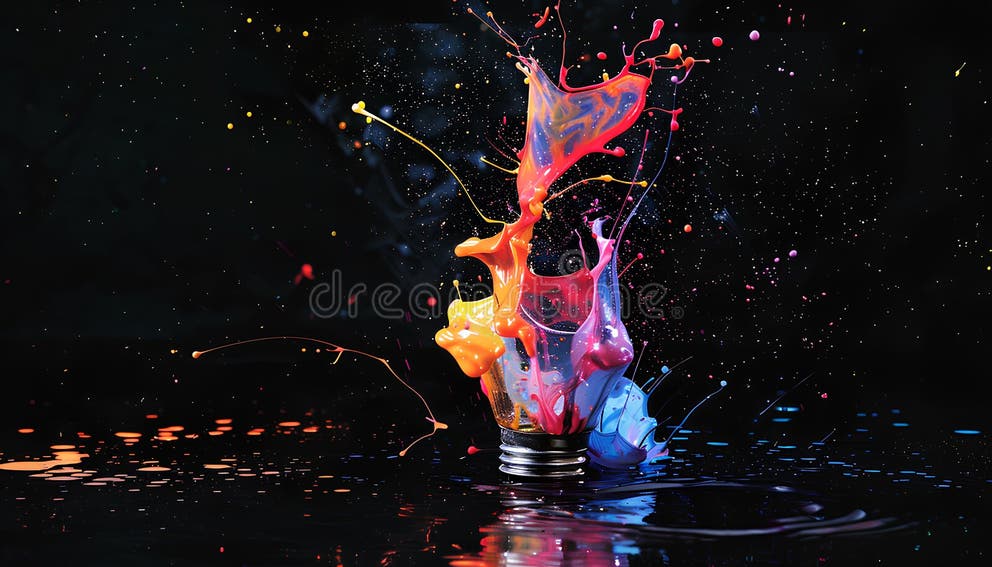 Creative Light Bulb Explode with Colorful Dry Paint, Sparks and ...