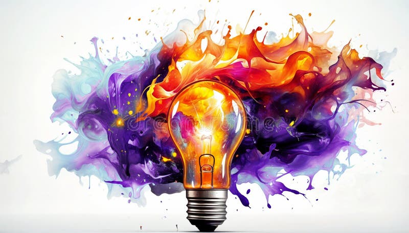 Creative Light Bulb Explodes with Colorful Paint. Brainstorming Concept ...
