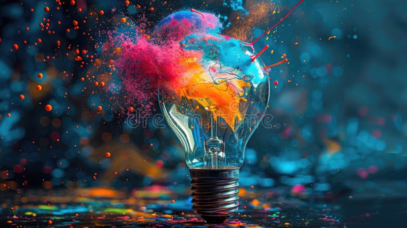 A Cascade of Colorful Paint Bursts from the Creative Light Bulb Stock ...