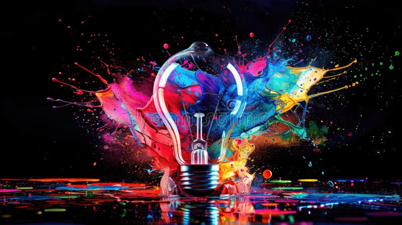 He Creative Light Bulb Shatters, Revealing a Kaleidoscope of Lively ...