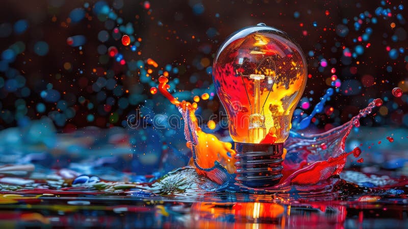 Creative Light Bulb Explodes with Colorful Paint and Colors Stock ...