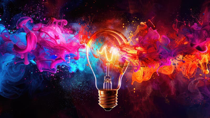 Creative Light Bulb Explodes with Colorful Paint and Colors Stock Photo ...