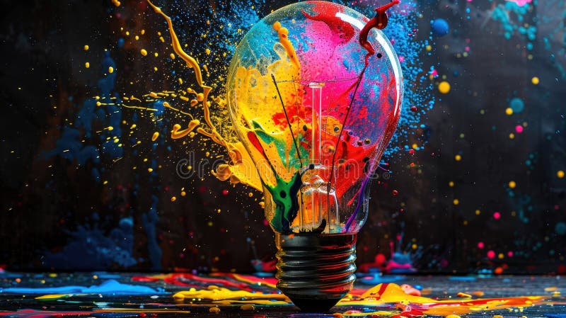 Creative Light Bulb Explodes with Colorful Paint and Colors Stock Image ...