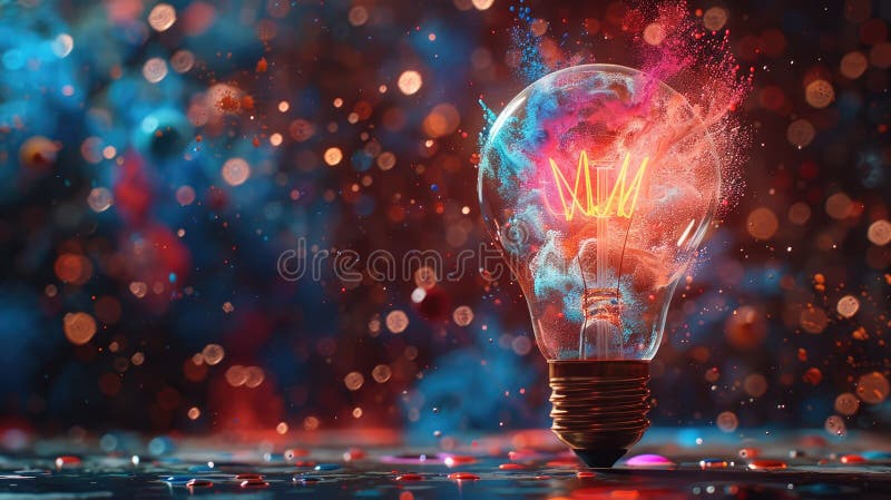 Creative Light Bulb Explodes with Colorful Paint and Colors Stock Image ...