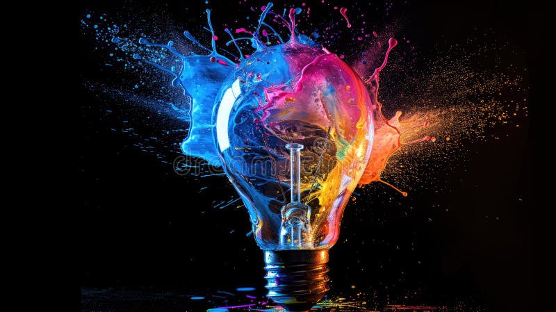 Creative Light Bulb Explodes with Colorful Paint and Colors Stock Image ...