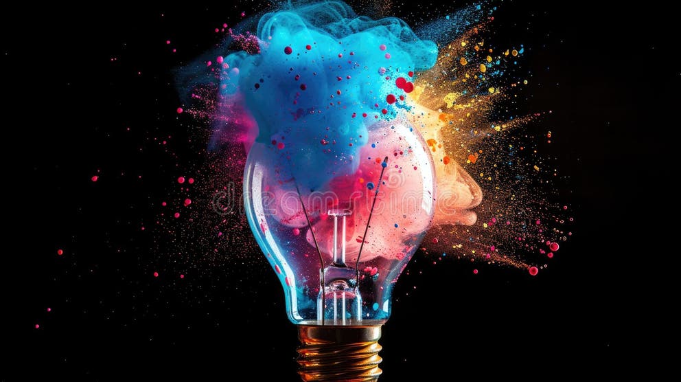 Creative Light Bulb Explodes with Colorful Paint and Colors Stock Image ...