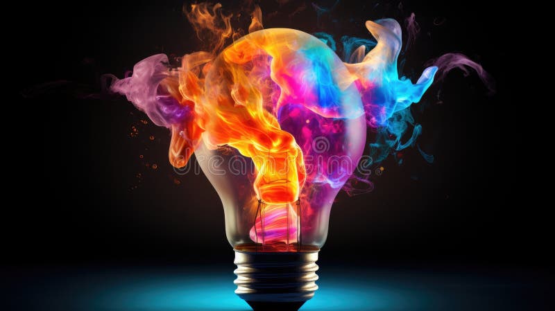 Creative Light Bulb Explodes with Colorful Paint and Colors Stock Image ...
