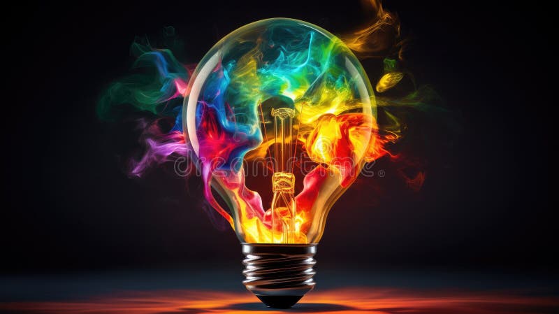 Creative Light Bulb Explodes with Colorful Paint and Colors Stock Photo ...