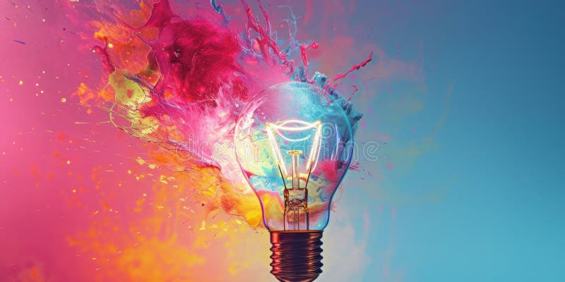 Creative Light Bulb Explodes with Colorful Paint and Colors. New Idea ...