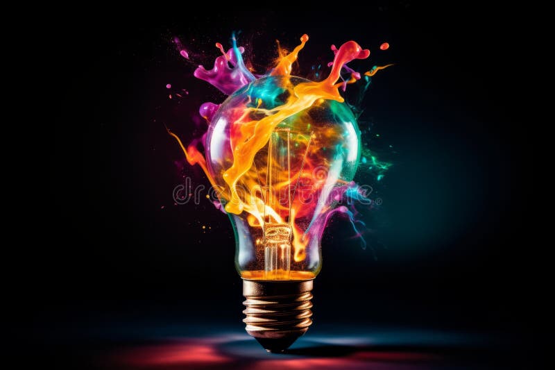 Creative Light Bulb Explodes with Colorful Paint and Colors. New Idea ...