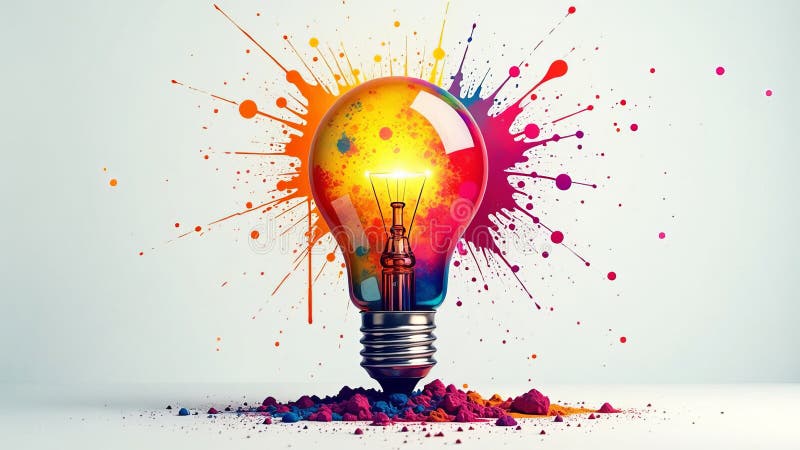 Creative Light Bulb Explodes with Colorful Paint and Colors. New Idea ...