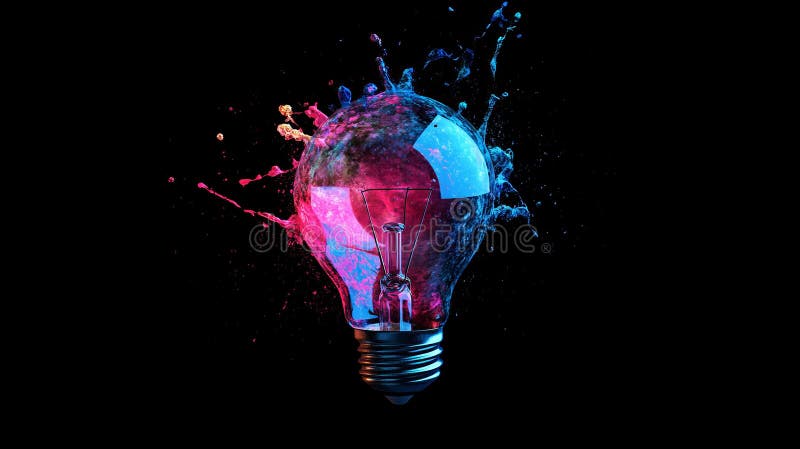 Creative Light Bulb Explodes with Colorful Paint and Colors. New Idea ...