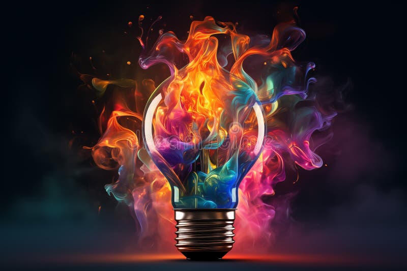Creative Light Bulb Explodes with Colorful Paint and Colors. New Idea ...