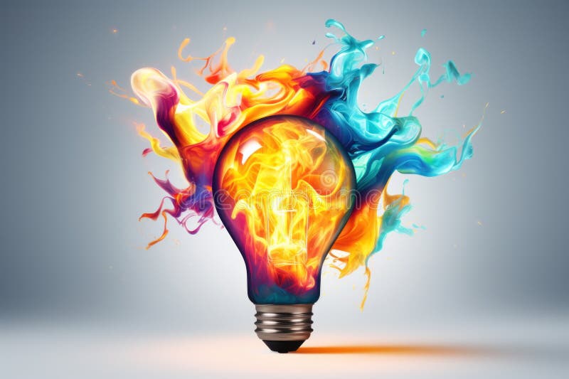 Creative Light Bulb Explodes with Colorful Paint and Colors. New Idea ...
