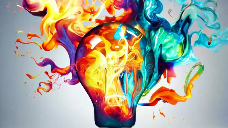 Creative Light Bulb Explodes with Colorful Paint and Colors. New Idea ...