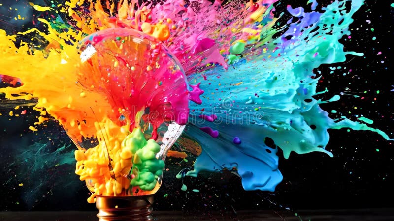 Creative Light Bulb Explodes with Colorful Paint and Colors. New Idea ...