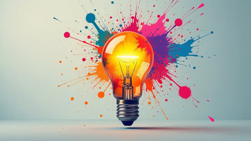 Creative Light Bulb Explodes with Colorful Paint and Colors. New Idea ...