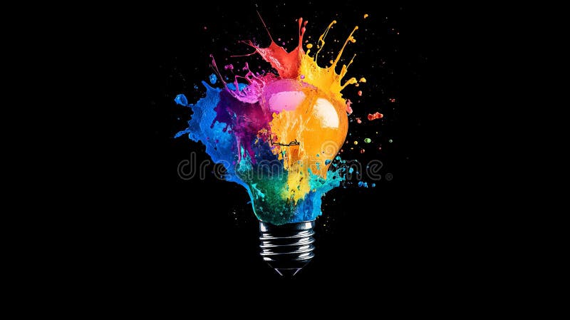 Creative Light Bulb Explodes with Colorful Paint and Colors. New Idea ...