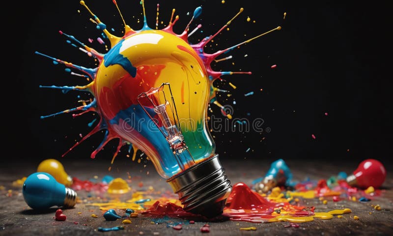 Creative Light Bulb Explodes with Colorful Paint and Colors. New Idea ...