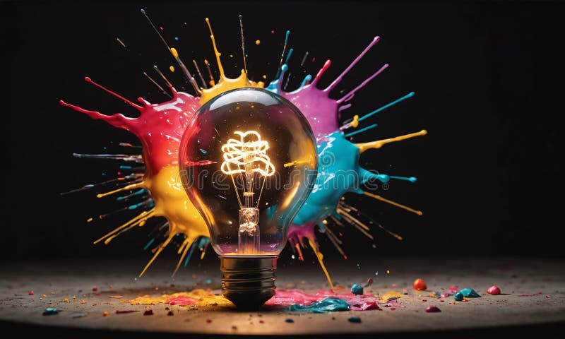 Creative Light Bulb Explodes with Colorful Paint and Colors. New Idea ...