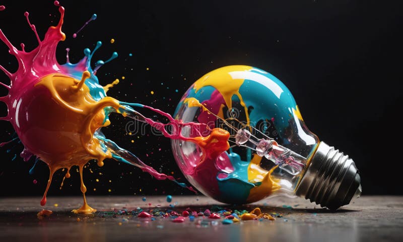 Creative Light Bulb Explodes with Colorful Paint and Colors. New Idea ...