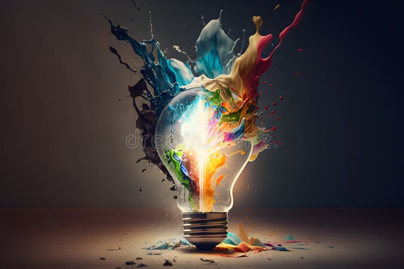 A Creative Light Bulb Explodes with Colorful Paint. Lightbulb Eureka ... A Creative Light Bulb Explodes with Colorful Paint. Lightbulb Eureka ...