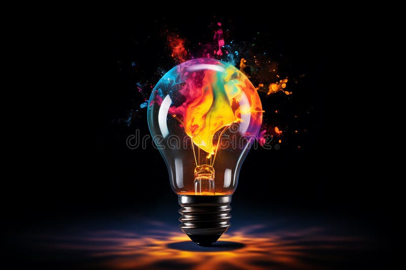 Creative Light Bulb Explodes with Colorful Paint and Splashes on a ...