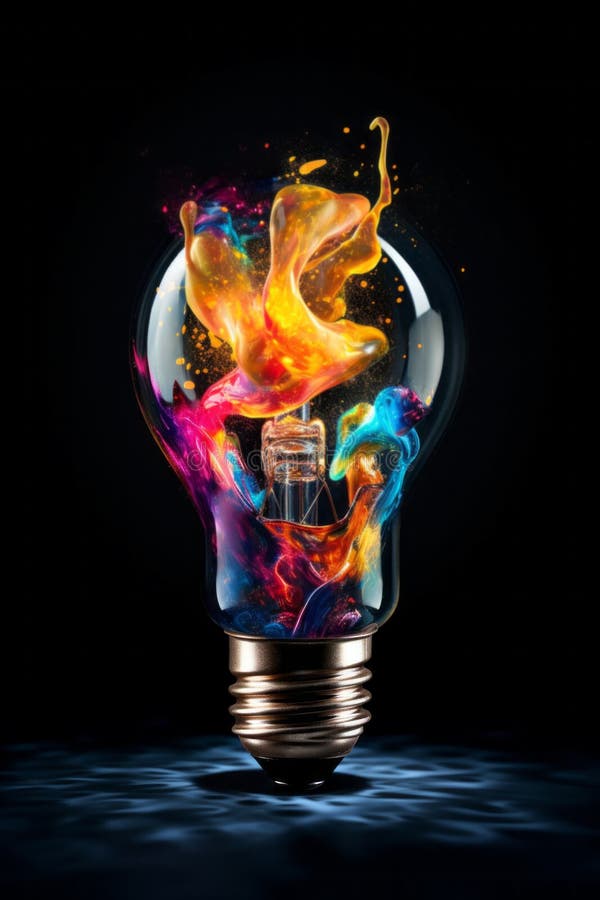 Creative Light Bulb Explodes with Colorful Paint and Splashes on a Dark ...