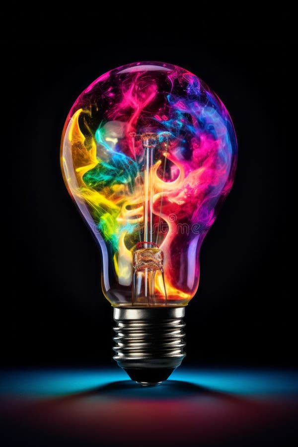 Creative Light Bulb Explodes with Colorful Paint and Splashes on a Dark ...