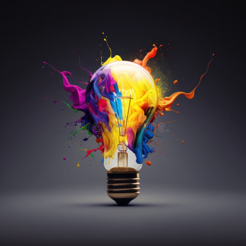 Creative Light Bulb Explodes with Colorful Paint and Splashes. Think ...