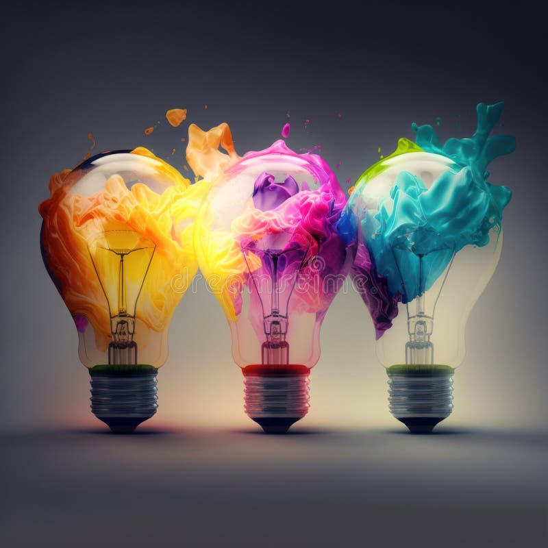 Creative Light Bulb Explodes with Colorful Paint and Splashes. Think ...