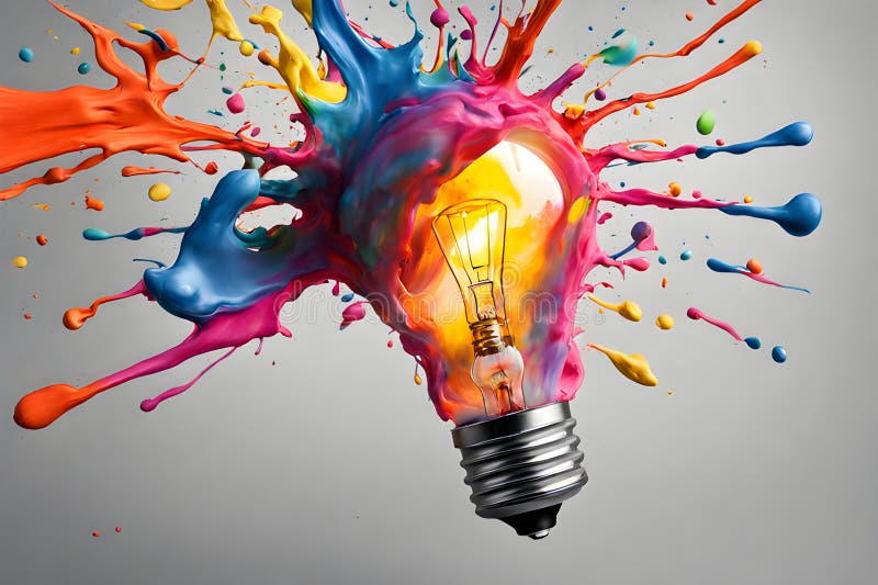 Creative Light Bulb Explodes with Colorful Splashes of Paint. New Idea ...