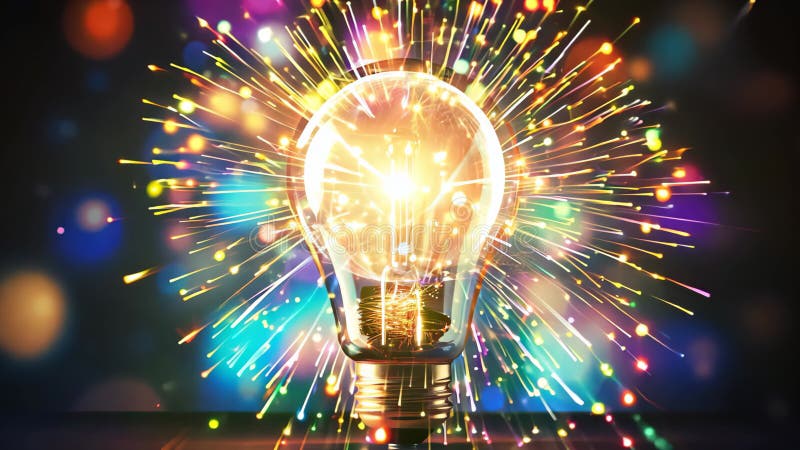 Creative Light Bulb Explodes with Golden Particles and Colors. New Idea ...