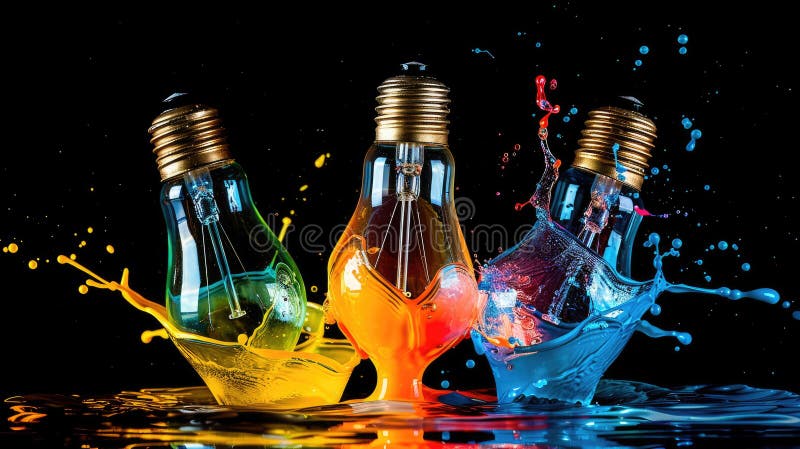 Creative Light Bulb Explodes with Splashes of Multi-colored Paint Stock ...