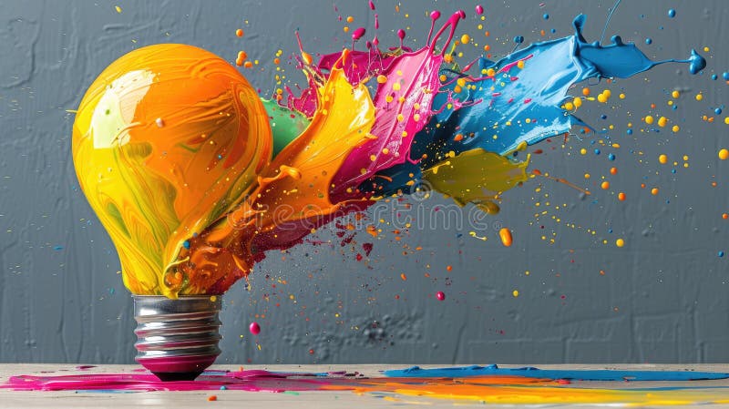 Creative Light Bulb Explodes with Splashes of Multi-colored Paint Stock ...
