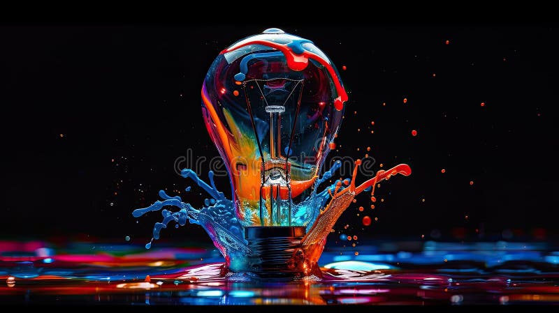 Creative Light Bulb Explodes with Splashes of Multi-colored Paint Stock ...