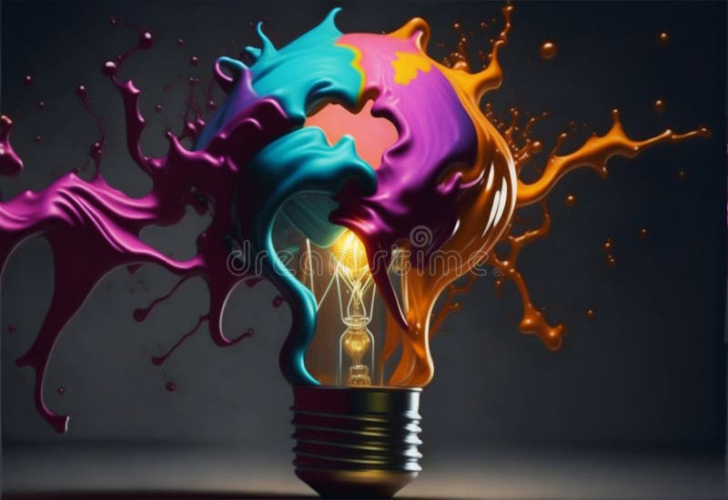 Creative Light Bulb Explodes with Splashes of Multi-colored Paint Stock ...