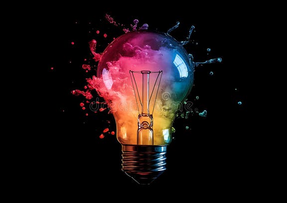 Creative Light Bulb Exploding with Colorful Paint New Idea Concept ...